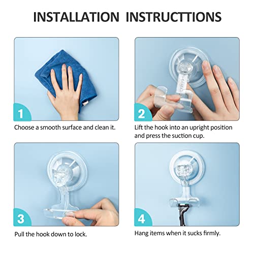VIS'V Suction Razor Hooks, Clear Removable Suction Cup Razor Holder Shower Wall Heavy Duty Suction Shaver Holder Bathroom Kitchen Suction Hooks for Razor Towel Loofah Utensils Plug Wreath - 2 Pcs