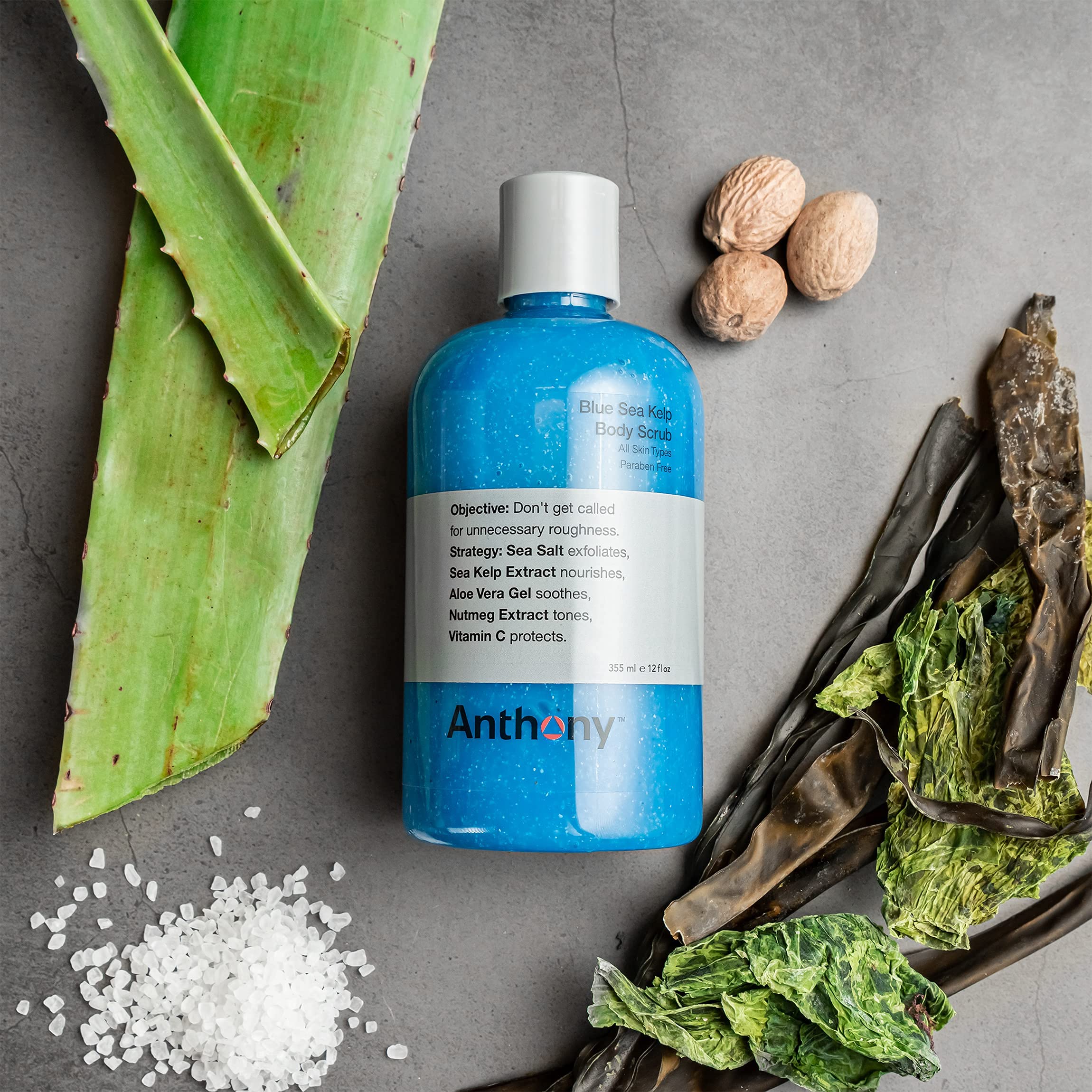 Anthony Exfoliating Body Scrub, Sea Salt, Vitamin C & Aloe Vera, Deep Cleans, Smooths Rough Patches, Soothes & Protects Skin, Hydrating Blue Sea Kelp Body Wash, 12 Fl Oz, Refreshes & Revitalizes