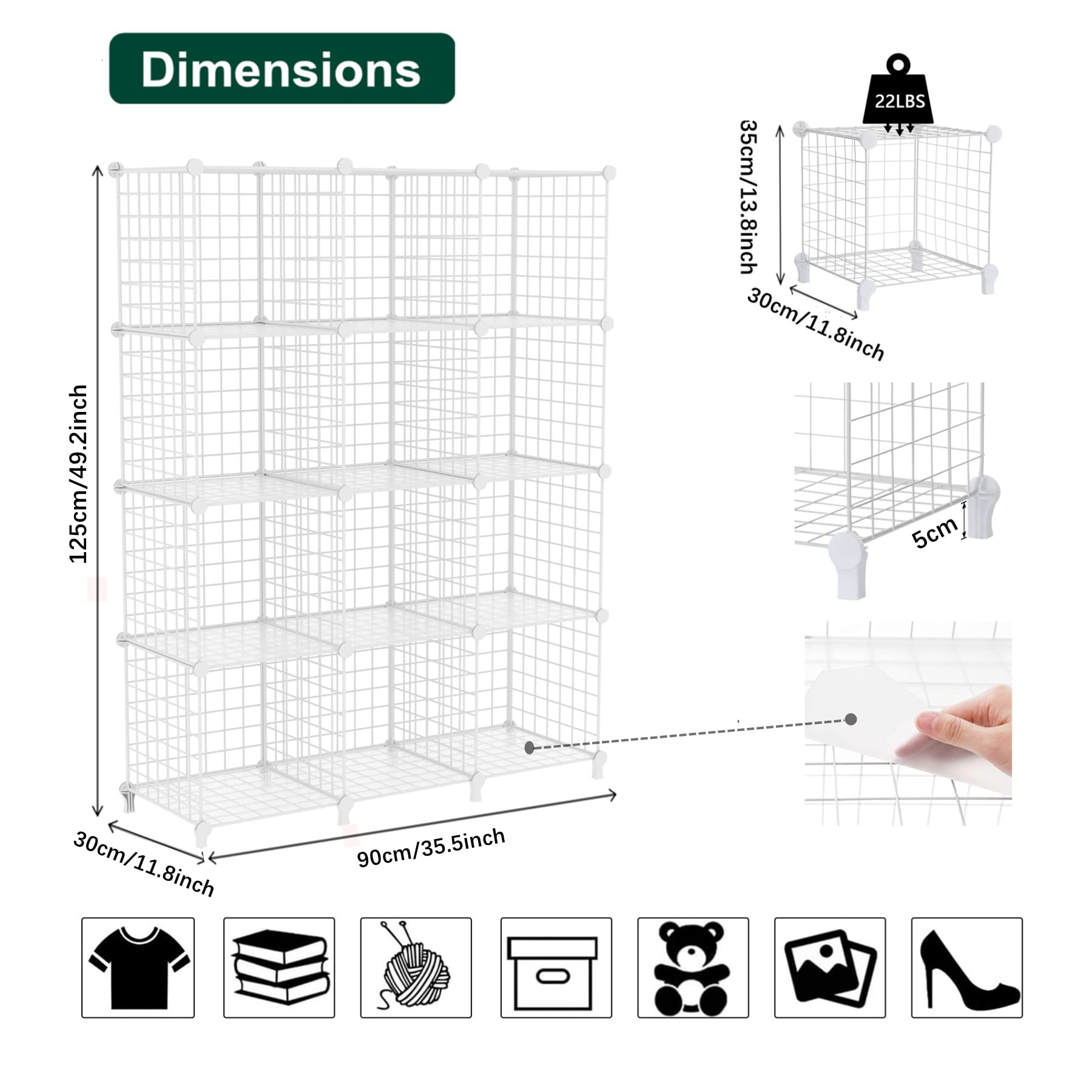 AWTATOS Wire Cube Storage Organizer, Closet Organizers and Storage, Metal 12 Cube Storage Shelves Bookshelf, Portable Closet Clothes Organizer for Bedroom, Home, Office, White