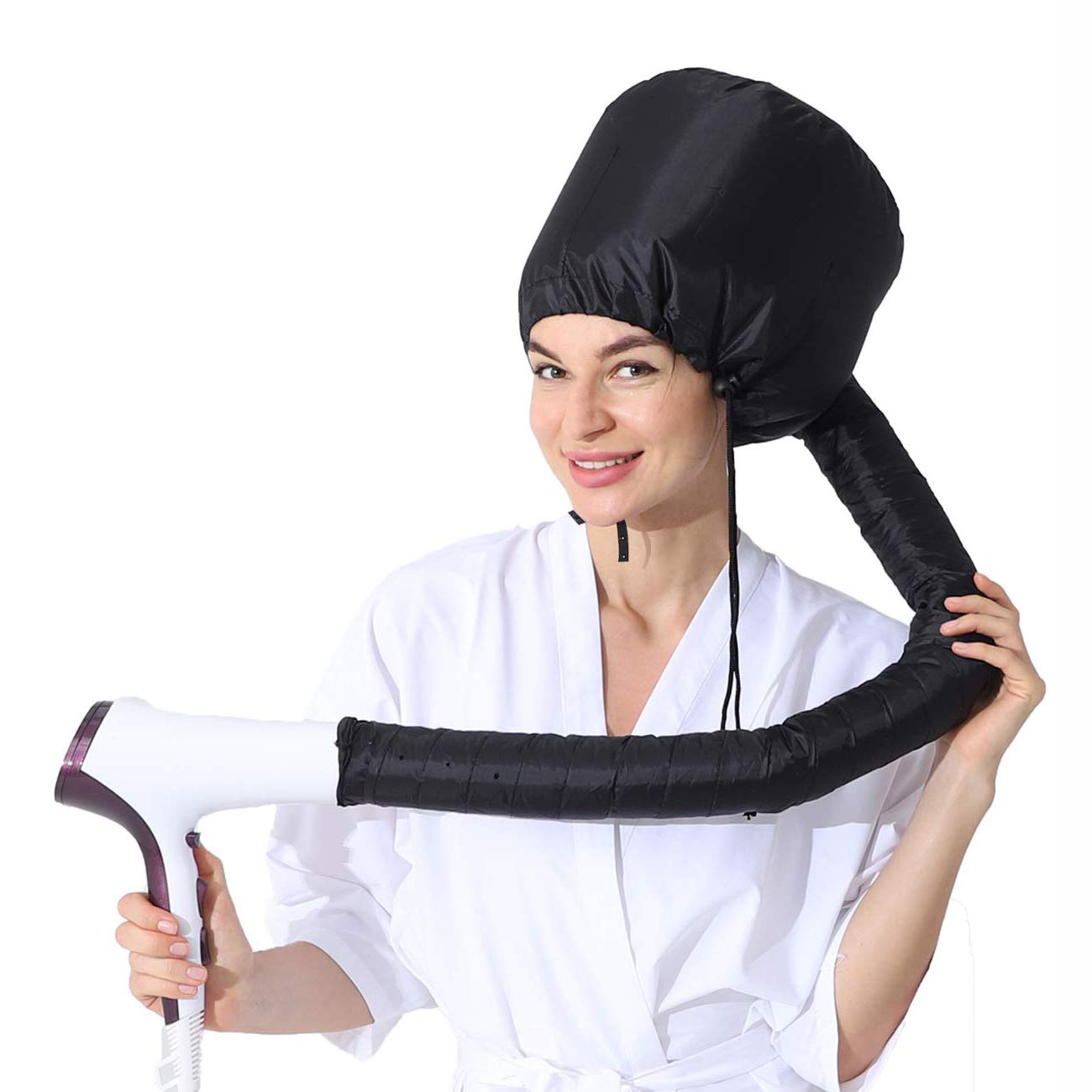 Bonnet Hair Dryer, ZEEFOO Portable Hooded Hair Dryer Attachment Cap for Styling, Curling and Hair Deep Conditioning, Soft Adjustable Large Hooded Bonnet for Hand Held Hair Dryer, Black