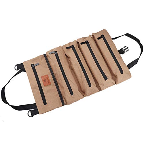 2Sonder Roll Tool Bag, Multi-Purpose Tool Roll Up Bag, 18.5”x11” Wrench Roll Pouch, Foldable Canvas Tool Pocket, Car First Aid Kit, Wrap Roll Storage Bag, Hanging Tool Zipper Case (Khaki)