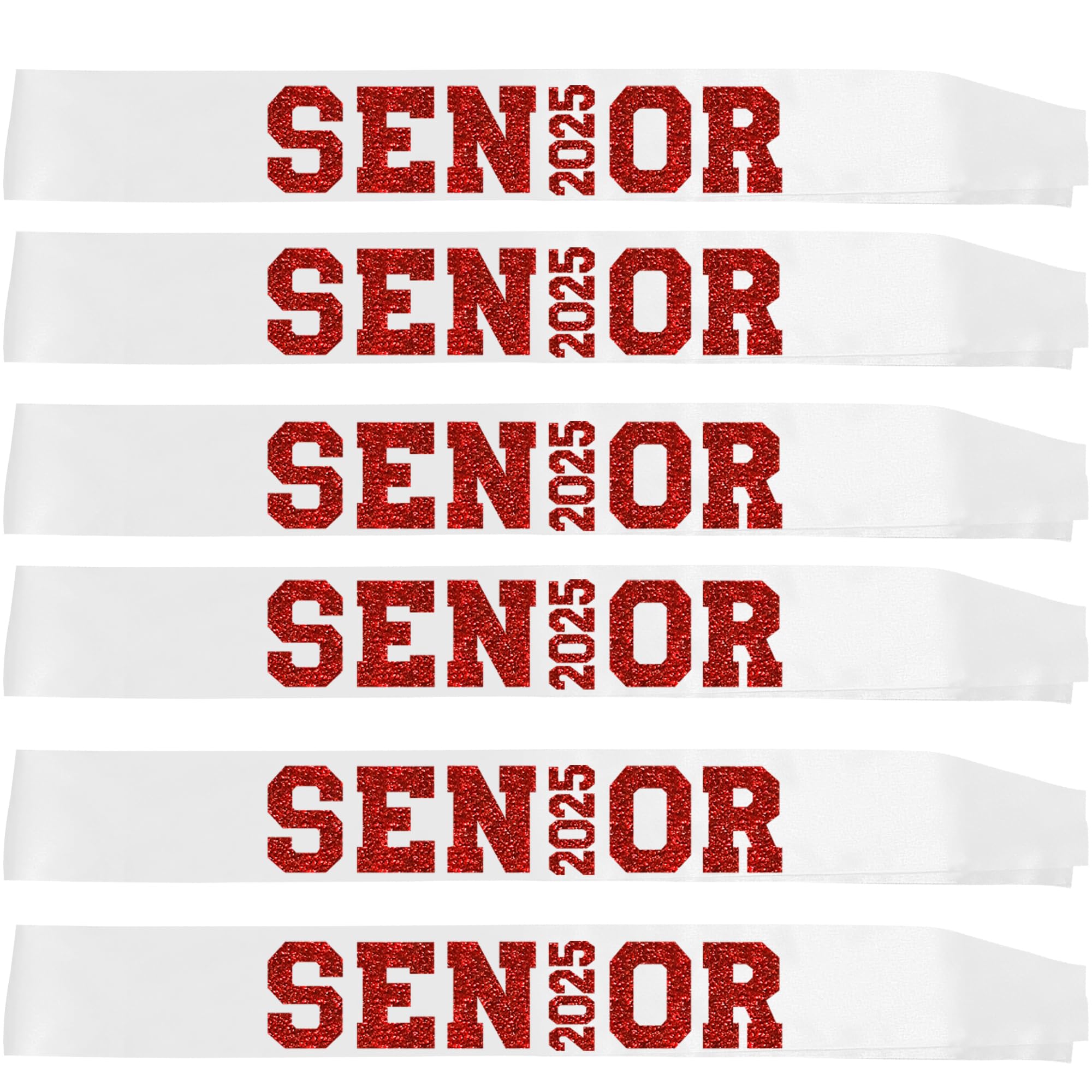6Pcs White Senior 2025 Satin Sashes with Red Glitter Letters- 2025 Graduation Celebrations Sashes - Senior Cheer Sash - Cheerleader Sash - Class Competition Sashes