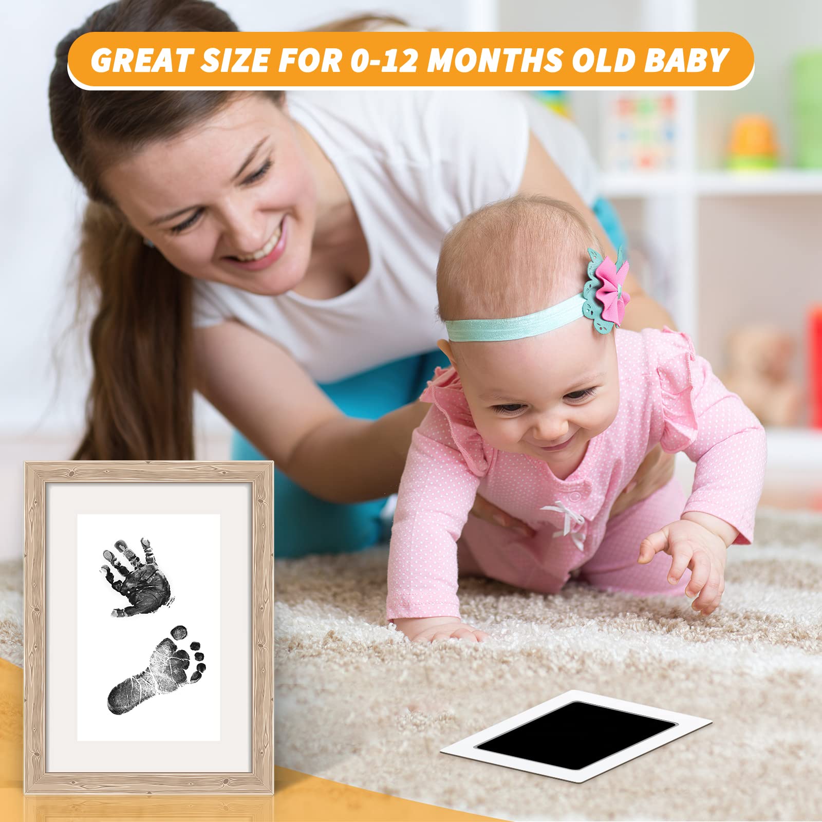 Baby Footprint Handprint Kit Clean Touch Ink Pad, 3 Pcs Pet Dog Paw Stamp Pad Print Kit, Safe Newborn Inkless Infant Hand and Footprint Ornament Kit, Doesn’t Touch Skin, Impression Memory Gift, Black