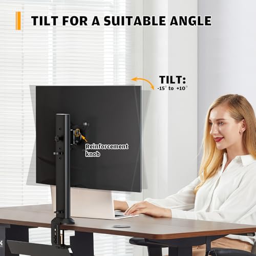 HEMUDU Single Desk Monitor Arm Mount Stand Fit for 13 inch to 32 inch Flat Curved Computer Screen with Swivel, Height Adjustable, Rotation,Holds up to 77lbs, Black