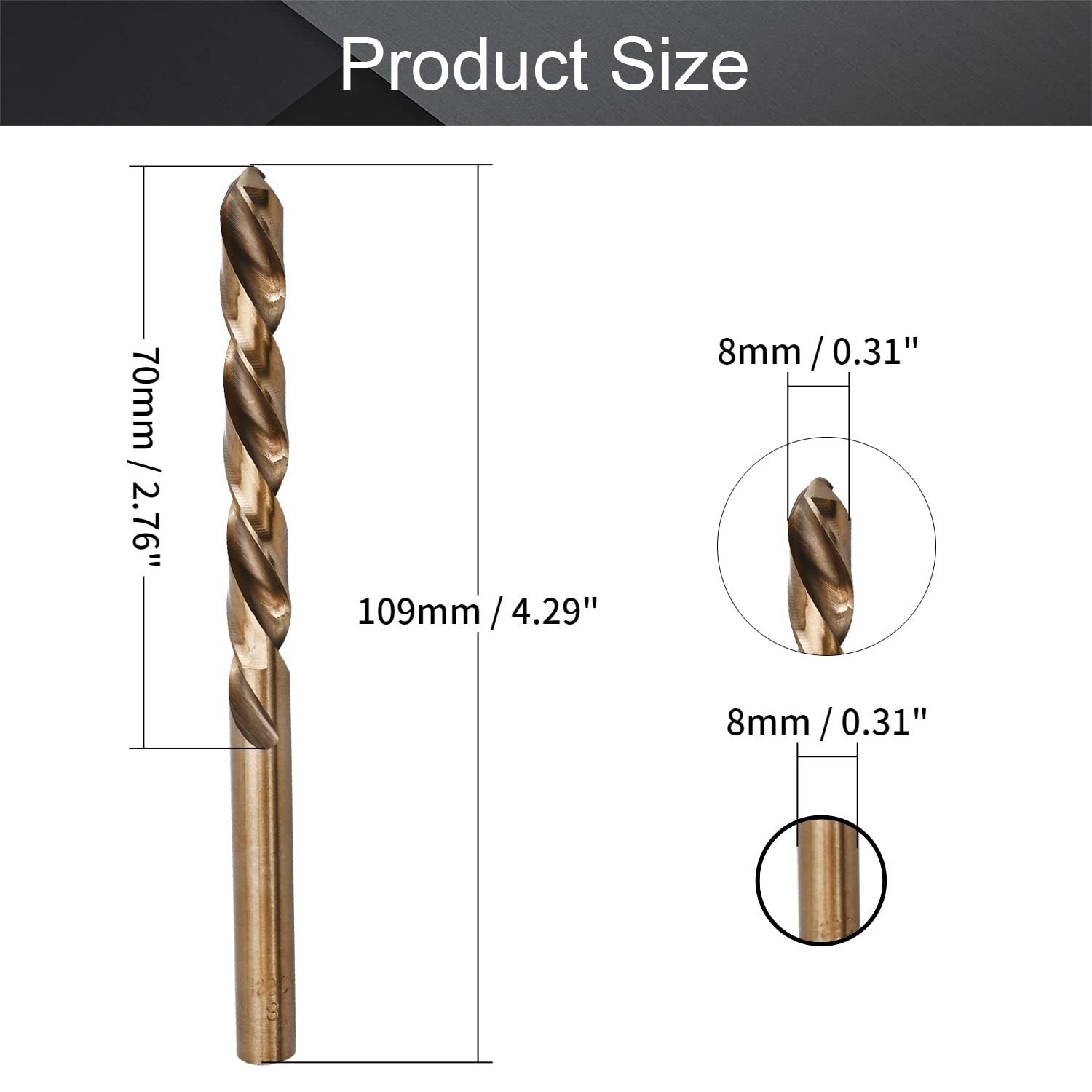 Utoolmart 1pcs 8mm Twist Drill with Titanium Coated High Speed Steel Bit HSS CO for Steel,Copper,Aluminum Alloy