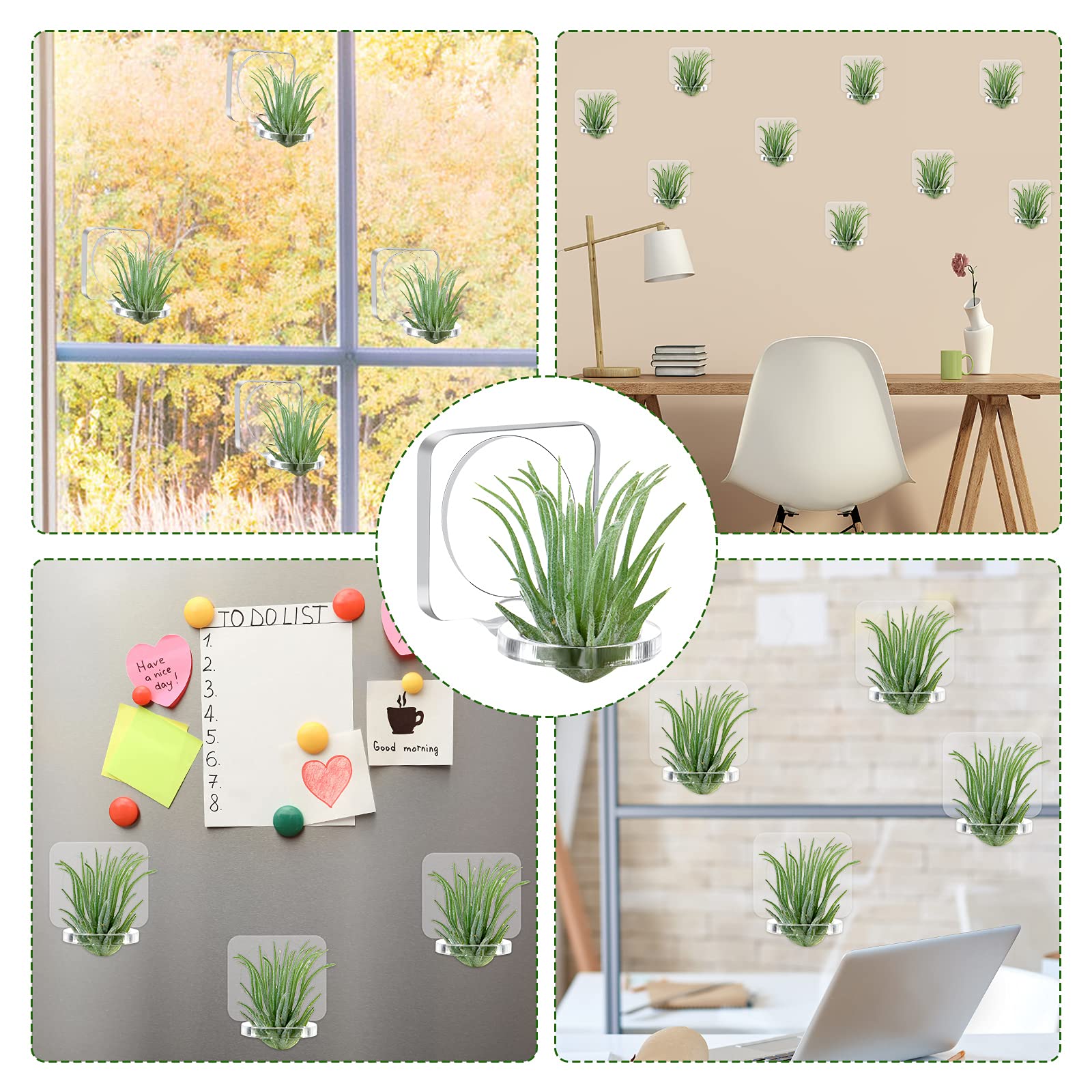 24 Pcs Air Plants Holder, Acrylic Air Plant Hanger with Mounting Tape for Hanging Air Plants on Glass Display Home Decoration, Plants Not Included