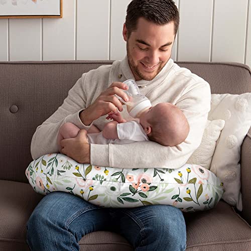 Boppy Original Support Nursing Pillow, Pink Garden, Ergonomic Breastfeeding, Bottle Feeding, and Bonding, Firm Hypoallergenic Fiber Fill, Removable Cover, Machine Washable