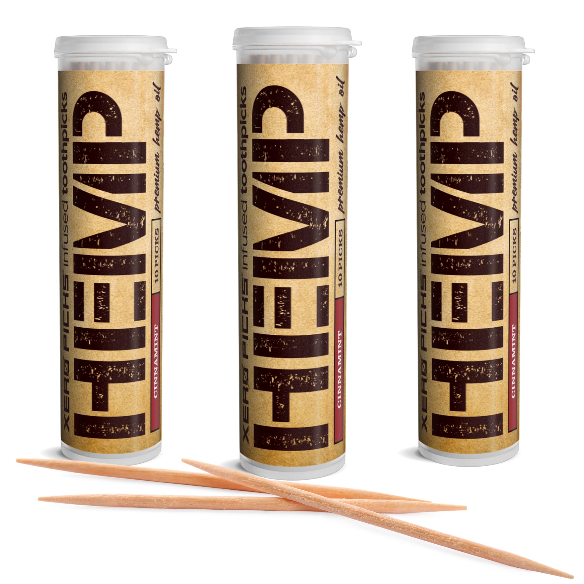 Xero Picks Infused Toothpicks with Hemp Extract (30 Picks) (Cinnamint) - 3 Pack