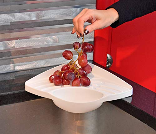 HOME-X Sponge Holder Kitchen Decor, Triangle Sink Corner Shelf - Storage Rack Suction Cup Holder Organizer for Dish Cloth Sponge Soap Cleaning Brush (White)