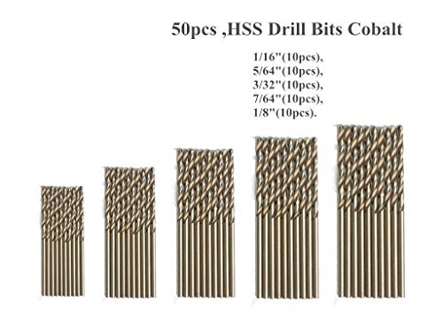 50PCS Cobalt Drill Bit Set (1/16", 5/64", 3/32", 7/64", 1/8") HSS M35 Twist Bits