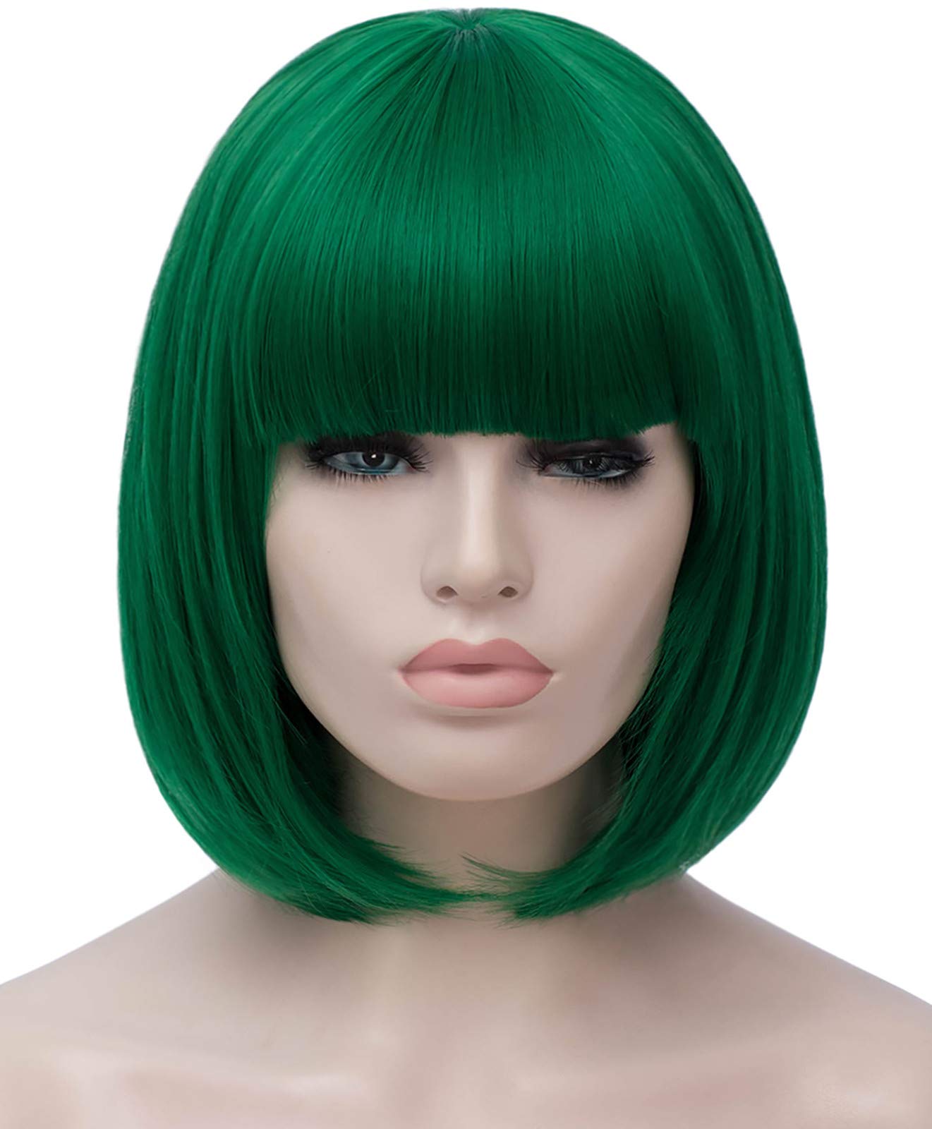 Bopocoko Green Wig Short Green Wigs for Women St Patricks Day Green Bob Wig with Bangs Natural Synthetic Soft Wig Cute Colored Wigs BU027GR