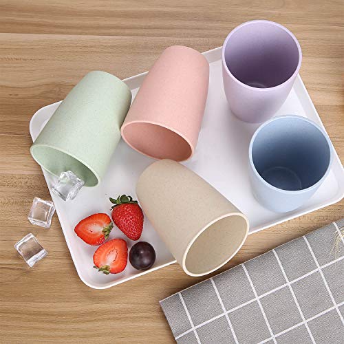 LuckyZone Wheat Straw Unbreakable Cup (12 oz) - Reusable Drinking Glasses Set of 5 - Dishwasher Safe Tumbler - BPA Free & Eco-Friendly (5Pcs)