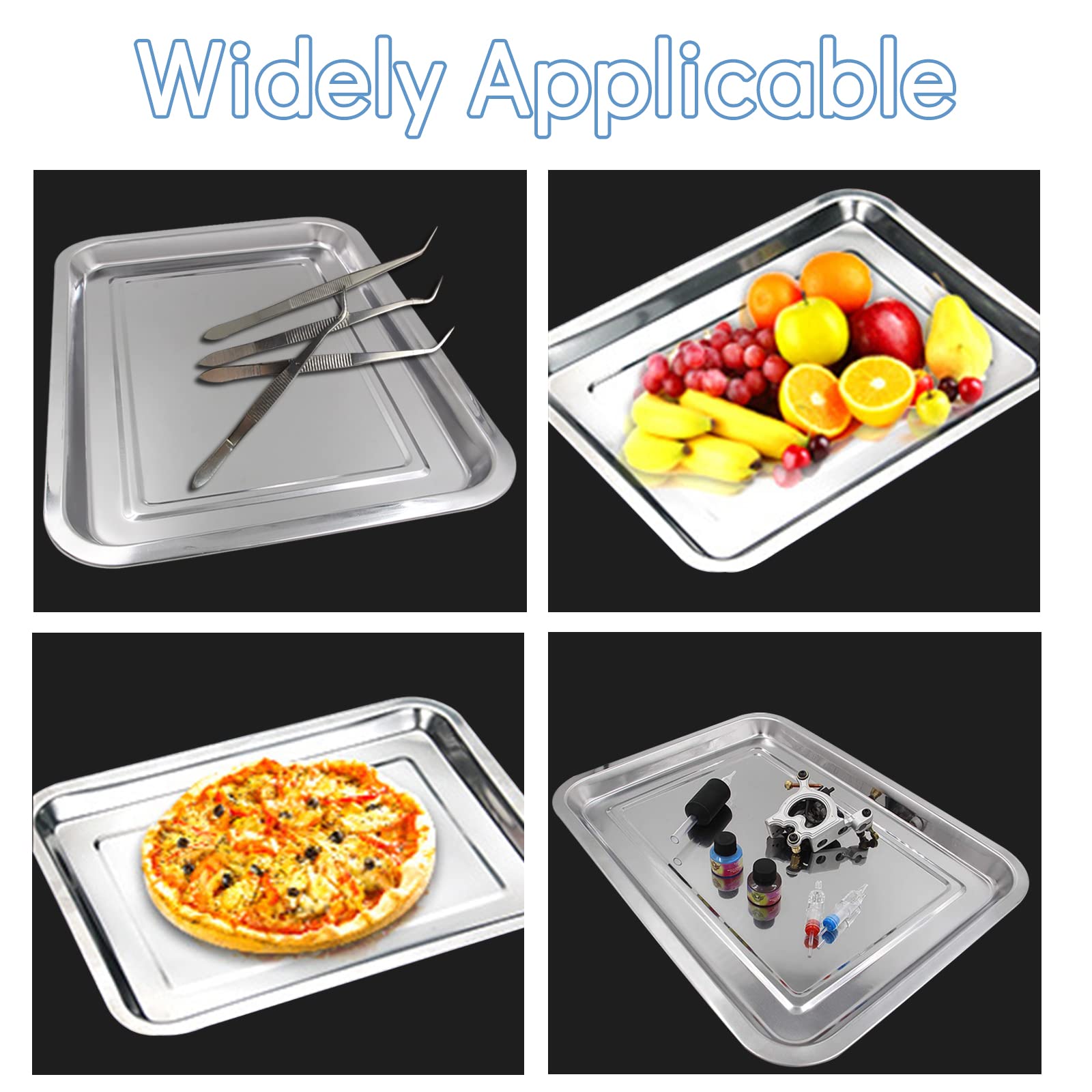 Stainless Steel Tray - Yangna 3 Pack Dental Tray 13.5'' X 10'' Stainless Steel Trays Piercing Instrument Tray Flat Tool
