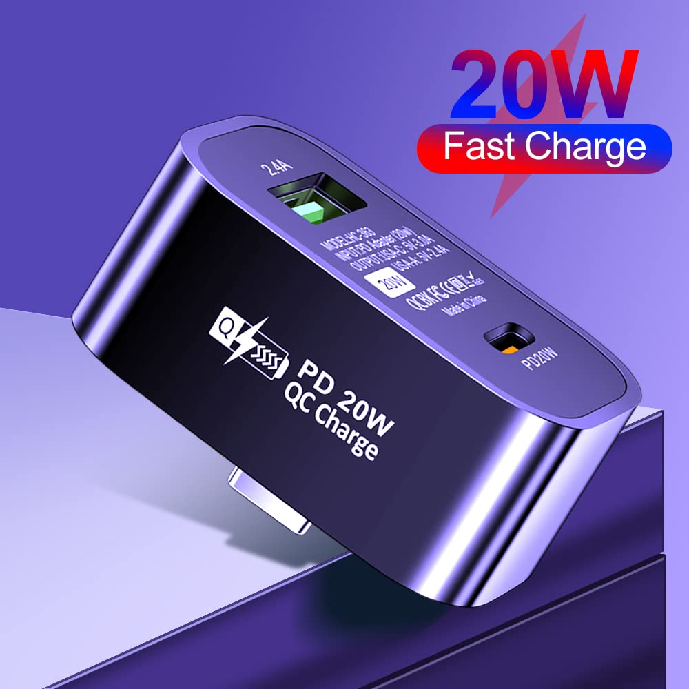 20W USB C Hub, [2Pack] PD 20W Fast Charge Dual Port USB Type C and 2.4a USB A, USB C Adapter Small USB Hub for iPhone/iPad/Airpods/MacBook Laptops (Black)