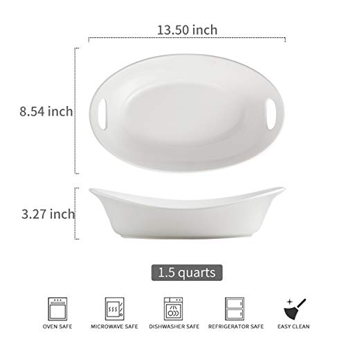 YHOSSEUN Large Serving Bowl with Handles Set Oval Serving Platter 1.5 Quarts Set of 2 White