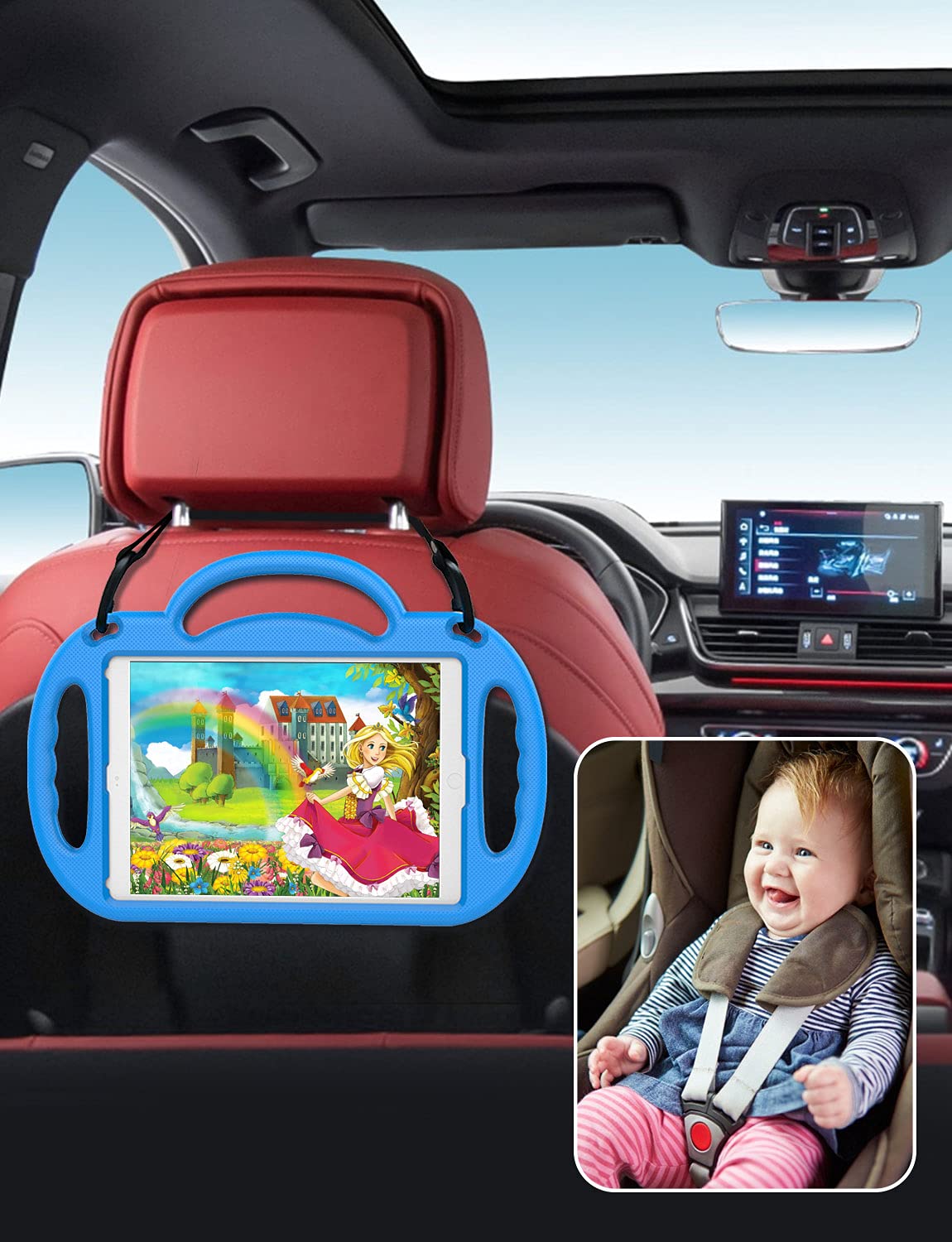SUPLIK Kids Case for iPad 5th/6th Generation (9.7 inch, 2017/2018), iPad Air 1 & Air 2 & Pro 9.7 Kids Case with Shoulder Strap Handle Stand for iPad 5/6 & iPad Air 1st/2nd Gen, Blue