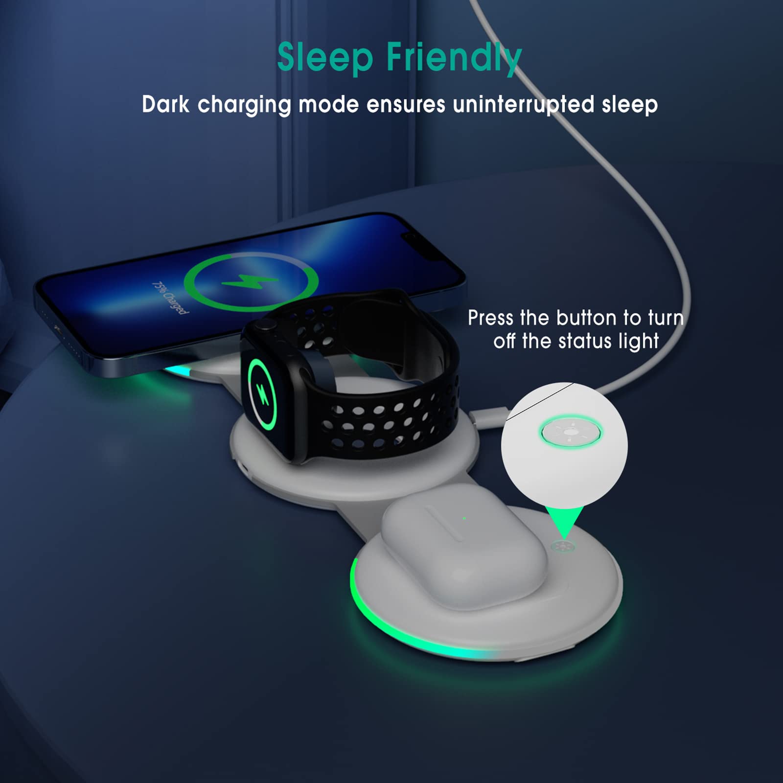 3 in 1 Wireless Charging Station for Travel, Foldable Magnetic Wireless Charging Pad for Multilple Devices, Compatible with iPhone 14 Pro/13/SE/12/11 Series, iWatch, AirPods Pro