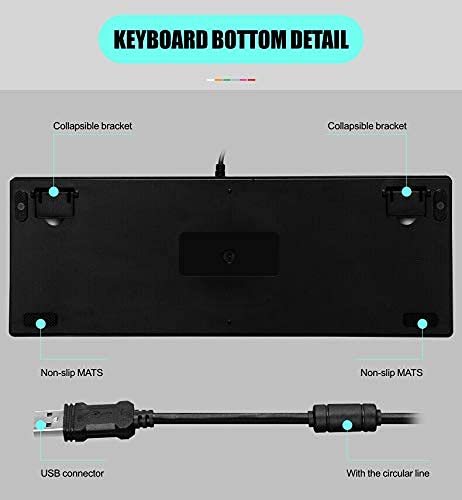 Wired Gaming Keyboard and Sets 87 Keys Rainbow Backlit Mechanical Keyboard ,RGB Backlit 6400 DPI Lightweight Gaming Mouse, Mouse Pad (Black)