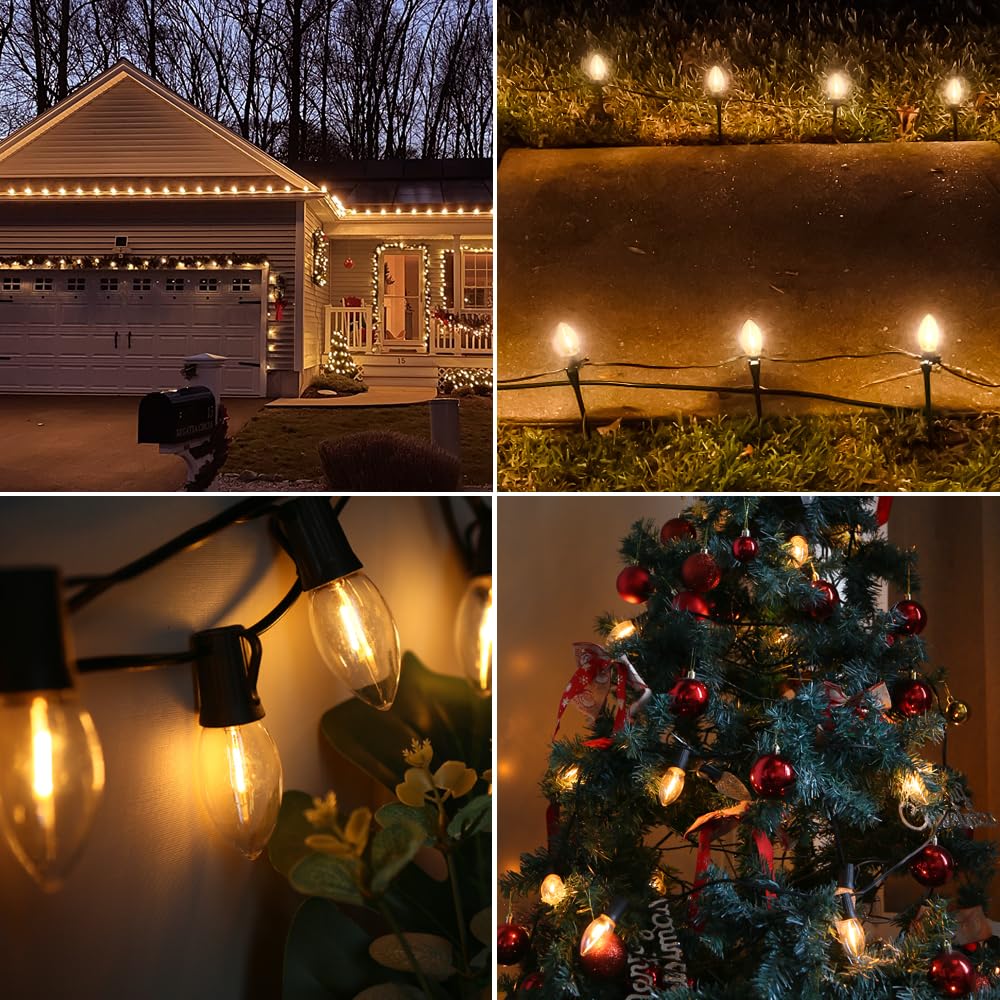 25 PACK C9 LED Christmas Light Bulb, C9 LED Replacement Bulb for Christmas String Lights, E17 Intermediate Base, 2200K Warm White, Commercial Grade Holiday Clear Plastic Bulbs Dimmable Shatterproof