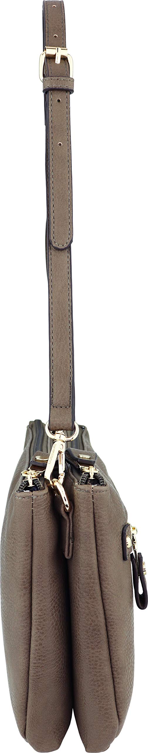 B BRENTANO Multi-zipper Double Pocket Crossbody Handbag Purse (Stone)