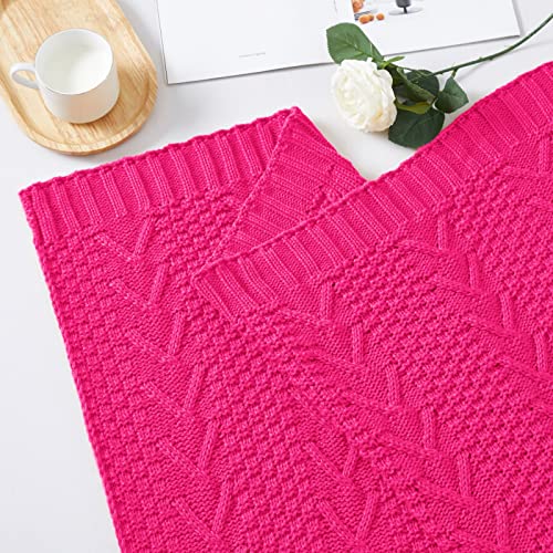 Aormenzy Knitted (50" x 60") and 2 Pillow Covers (18" x 18"), 3 Piece Hot Pink throw blanket Set, Decorative throw blankets for Couch Sofa Bed Living Room