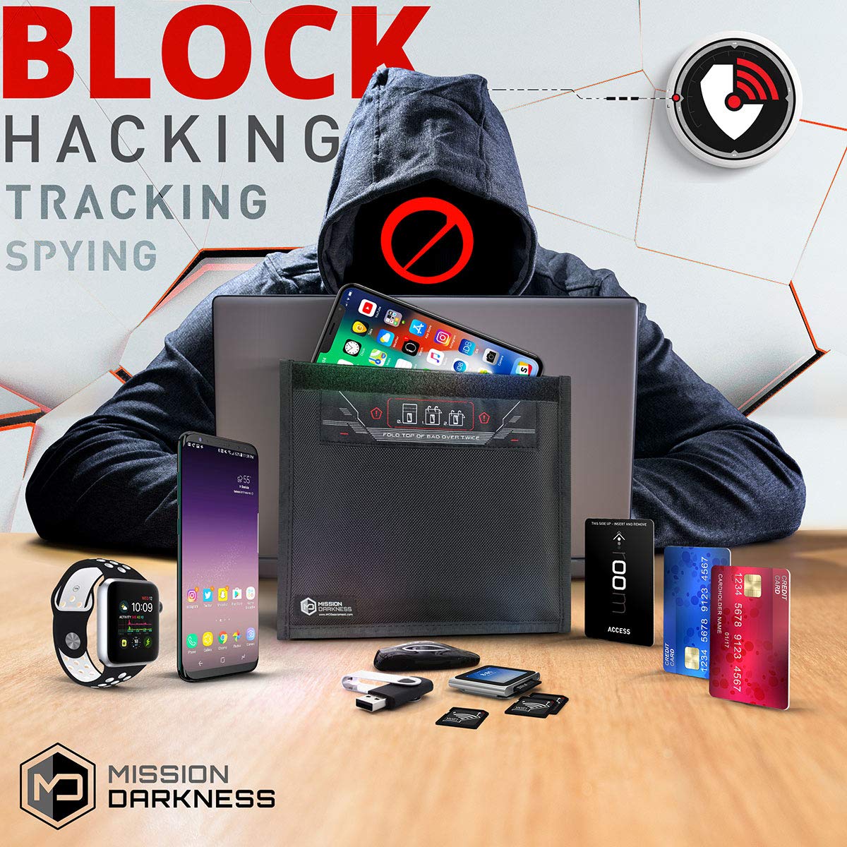 Mission Darkness Faraday Bag Bundle [Standard Collection] - Phone, Tablet, and Laptop Size Bags Included + Bonus Key fob Bag. RF Shielding, EMF Reduction, EMP Protection, Anti-Tracking & Hacking