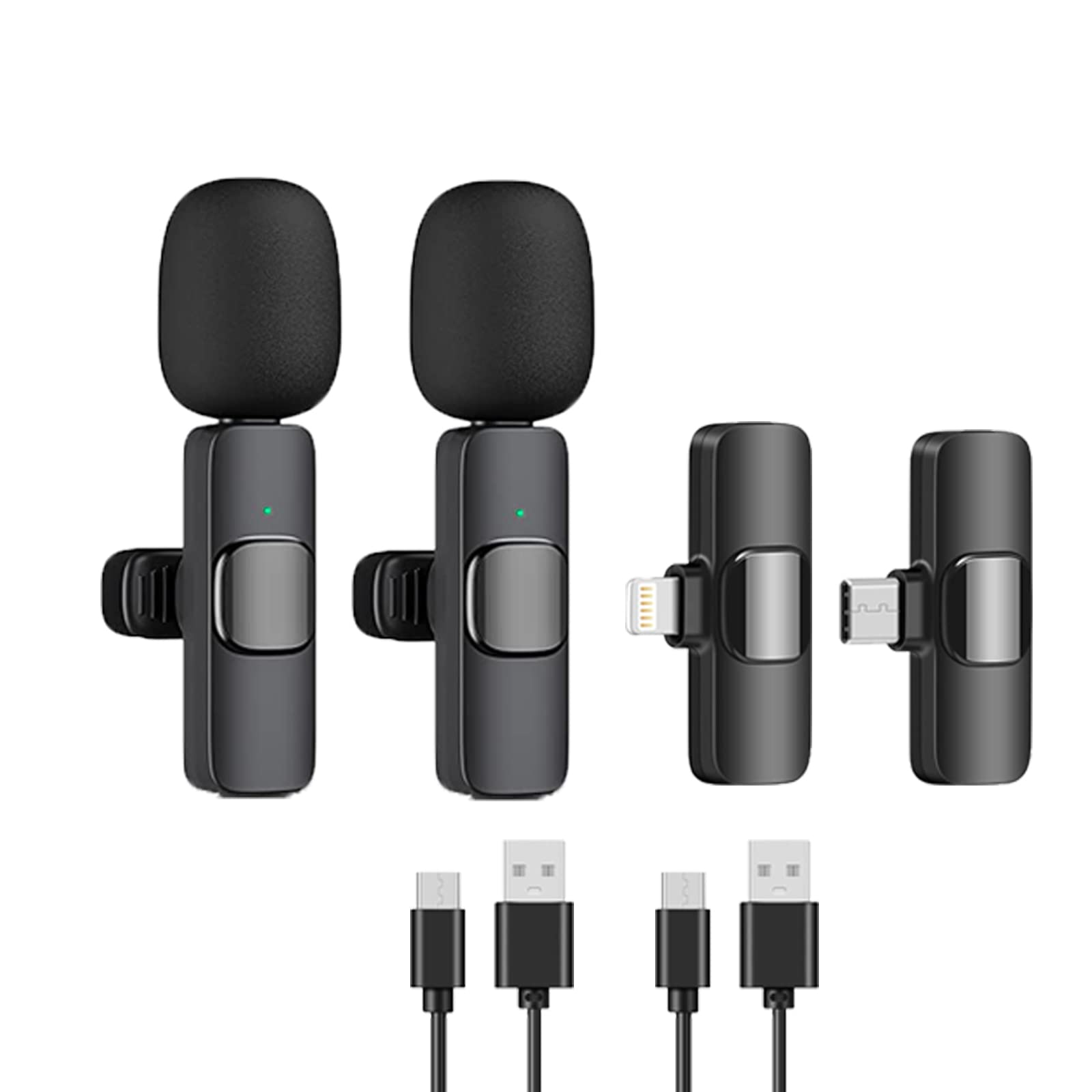 2 Pack Wireless Lavalier Microphone for Phone, Lapel Mics Plug-Play 2.4G Ultra-Low Delay Built-in Noise Reduction Chip 8H Working Time for Video Recording Interview Podcast Vlog YouTube TikTok