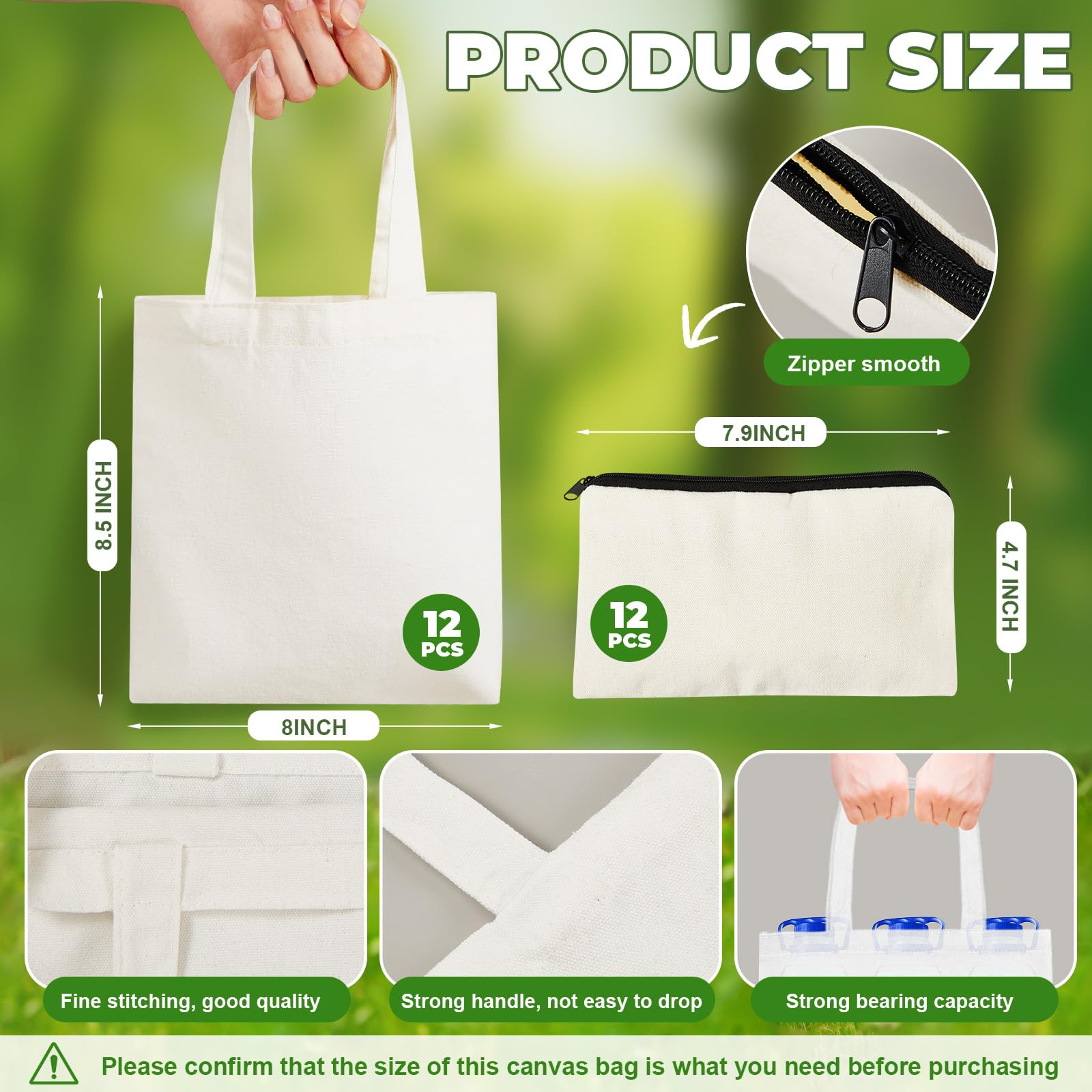Amylove 24 Pcs Mini Canvas Tote Bag Set Include Small Canvas Bag Blanks Small Pouches with Zipper for Sublimation(Natural Color,8.5 x 8)