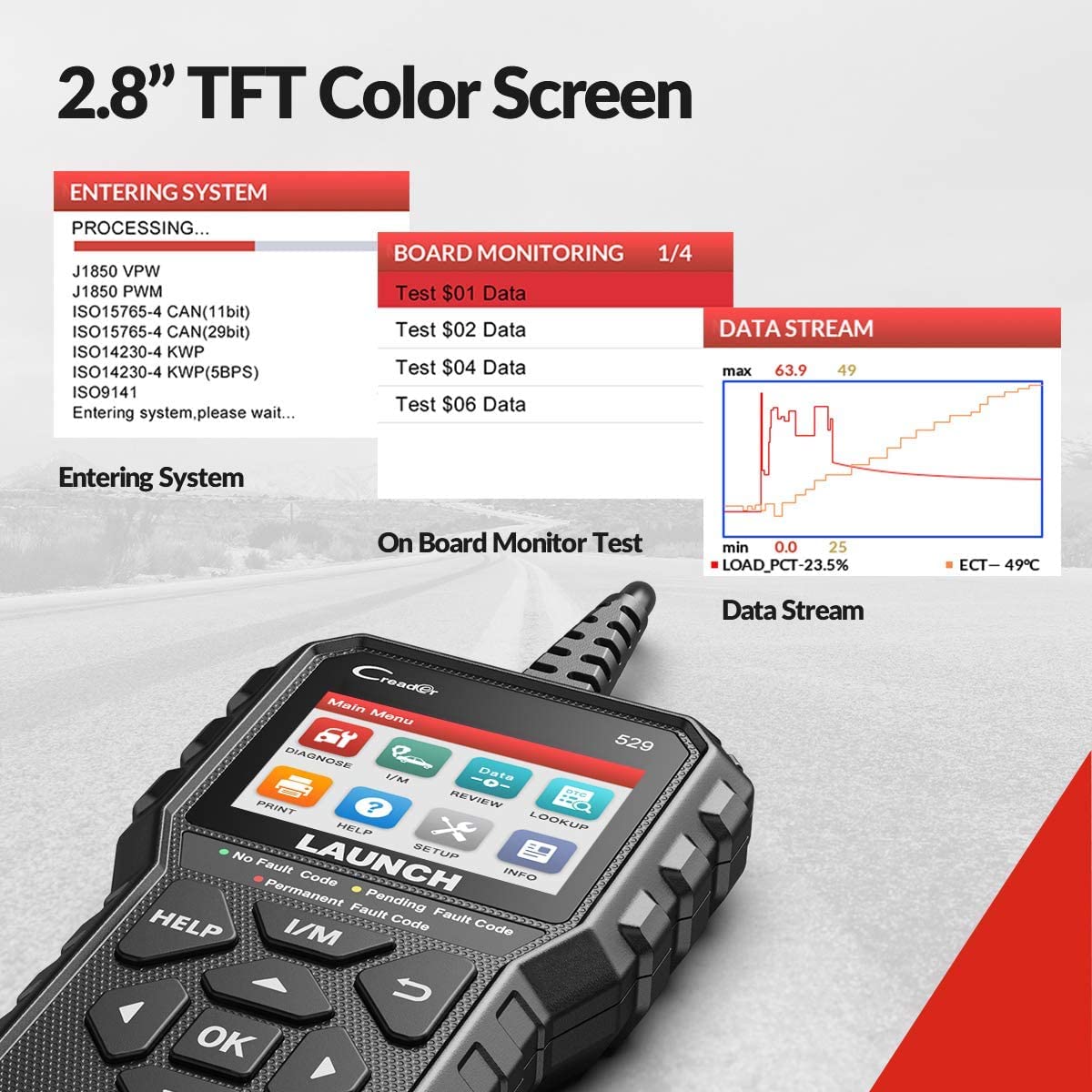 2024 Elite LAUNCH OBD2 Scanner CR529 Code Reader Check Engine Light for All OBDII Car After 1996 Full OBD2 Functions Mode 8, I/M Readiness DTC Lookup Lifetime Free Update Scan Tool [Upgrade Version]
