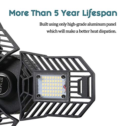 Mopzlink Garage Light, Deformable Multi-Direction LED Garage Ceiling Lights 6000 Lumen, Tribright 60W LED Garage Lighting, Garage Basement Warehouse Ceiling Light Fixture (6000K, Daylight)