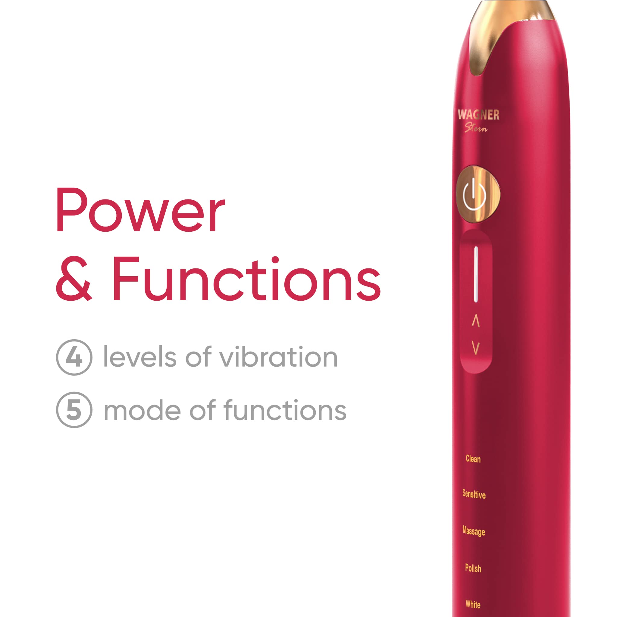 Wagner Stern. Duette Series. 2 Electric toothbrushes with Pressure Sensor. 5 Brushing Modes and 4 Intensity Levels, 10 Dupont Bristles, 2 Premium Travel Cases. (Burgundy/Black)