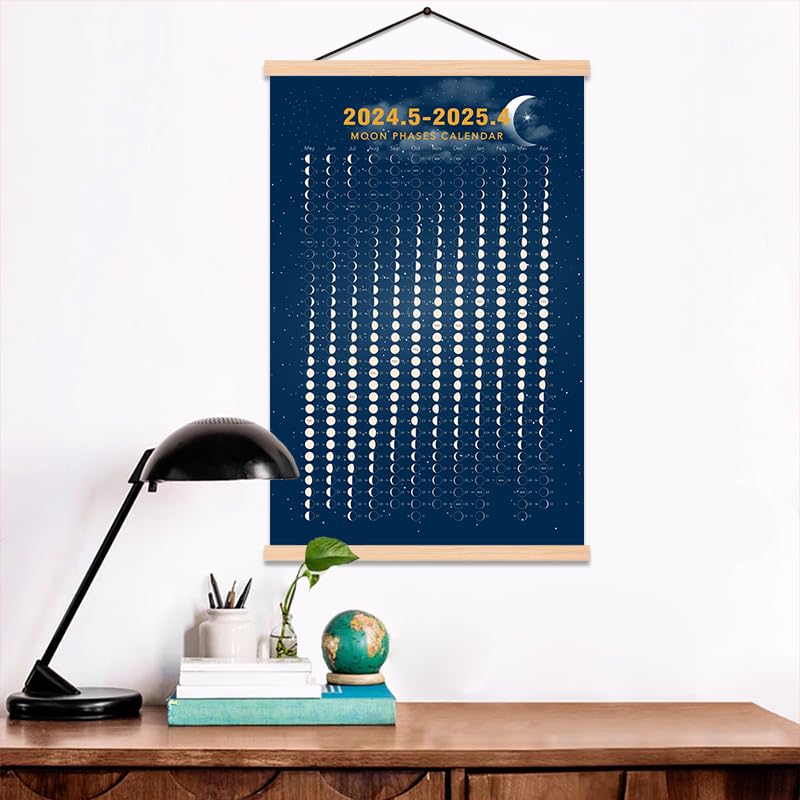 2024 May- 2025 April Moon Phase Calendar Print Poster Vertical Canvas Material Lunar Cycle Chart Ready to Hang with Frame Space Wall Art Decor (16 X 24 Inch)
