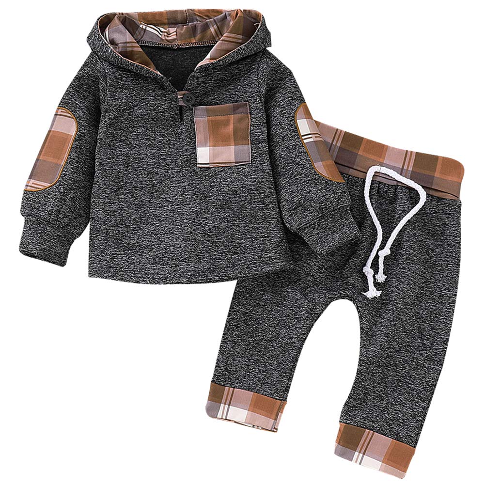 SANMIO Infant Toddler Baby Boys Girls Clothes Hoodie Outfit Classic Plaid Sweatshirt +Pants Clothes Set Kids