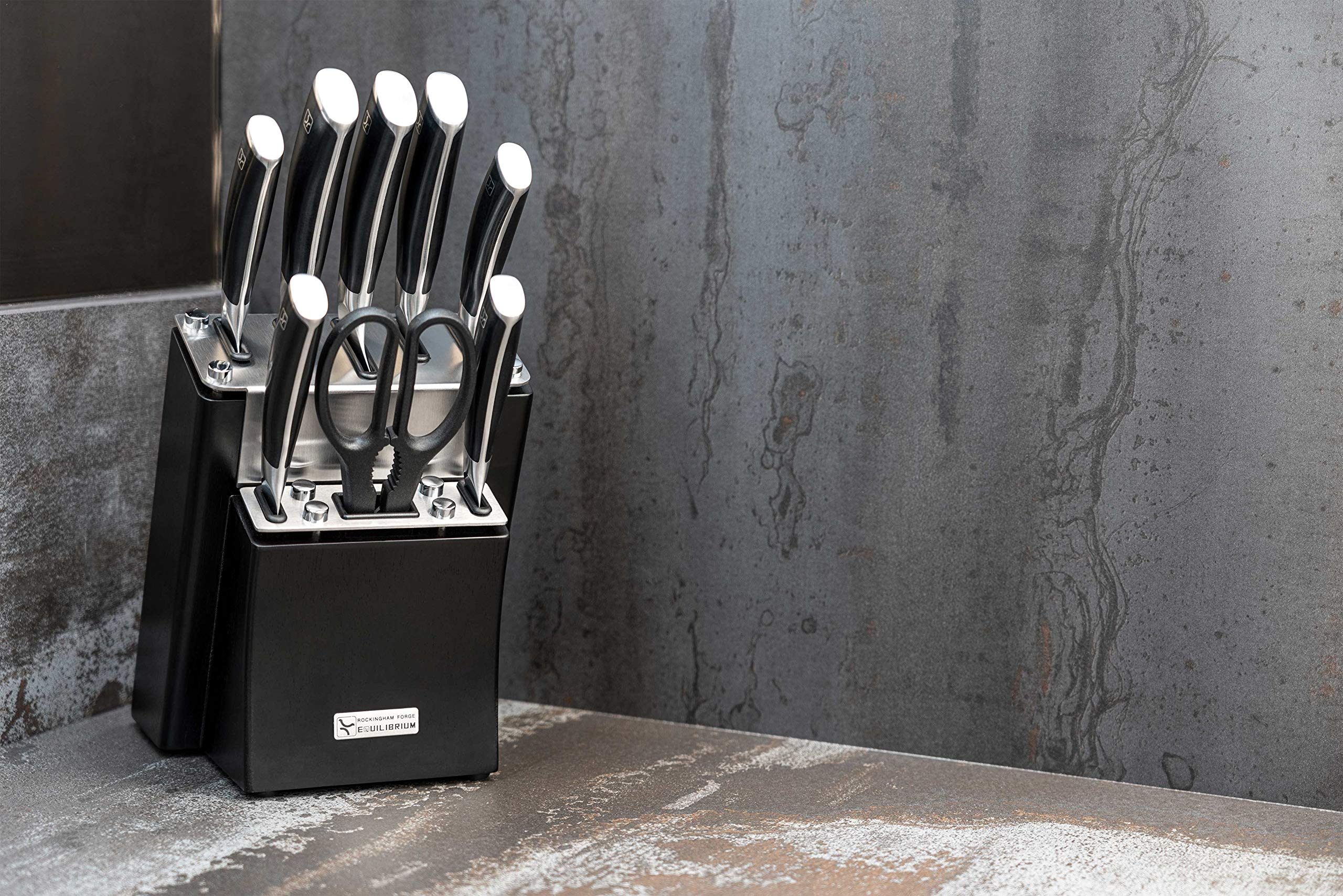 Rockingham Forge 9-Piece Kitchen Knife Block Set, Equilibrium Series - Professional Stainless Steel Chefs Knives Selection