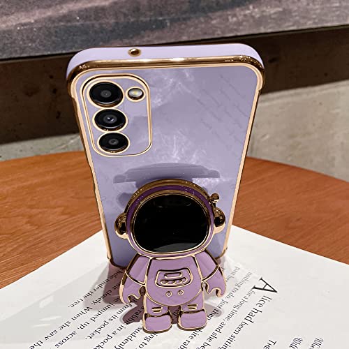 AIGOMARA 6D Plating Astronaut Hidden Stand Case Cover for Samsung Galaxy S23 Plus 5G Women Astronaut Folding Bracket Kickstand iPhone Case with Camera Protector Soft TPU Shockproof Bumper - Purple