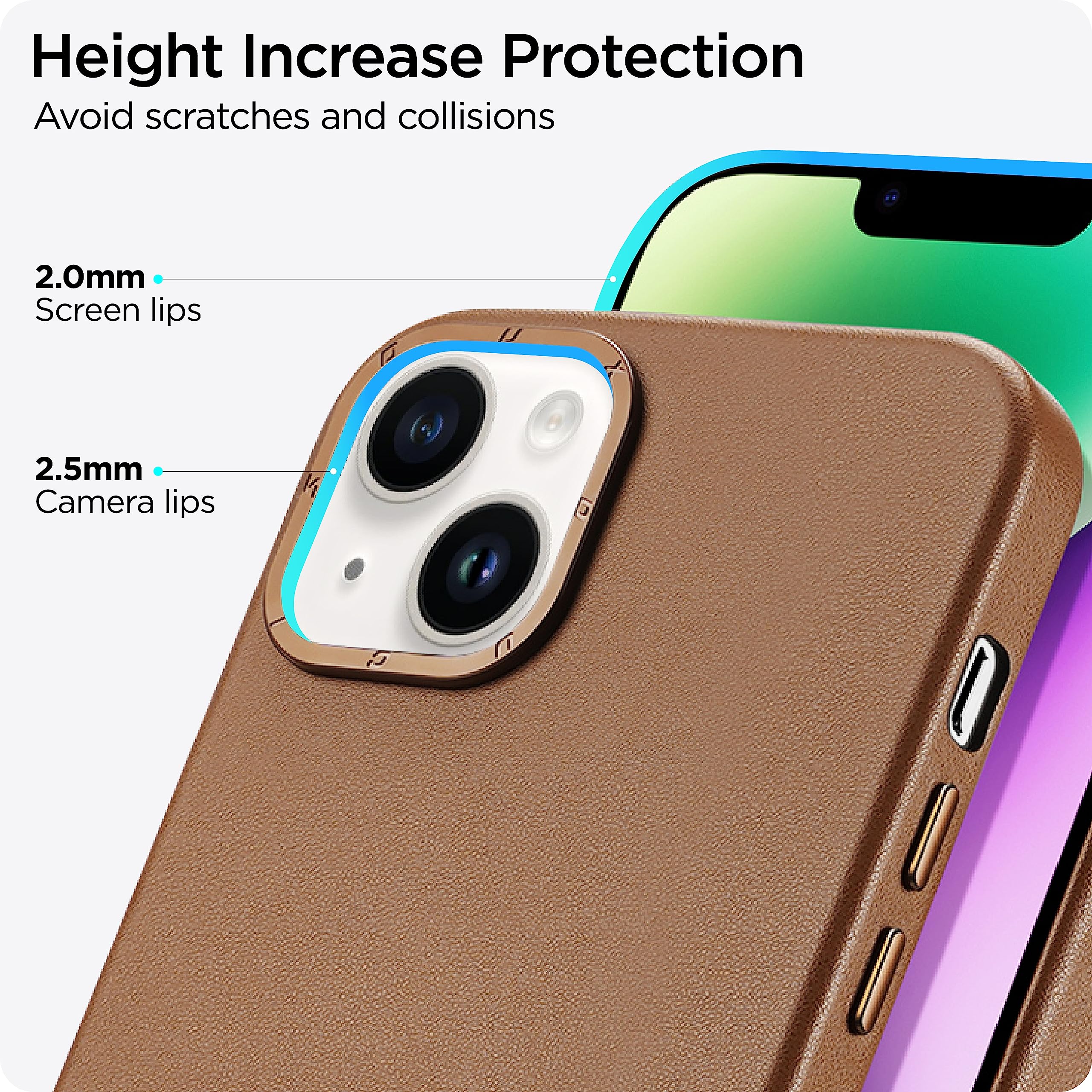 ππππ π‘ππͺ Compatible with both iPhone 14 & iPhone 13 Leather Case with MagSafe + MagSafe Wallet Bundle - PU Leather iPhone 13 Case & iPhone 14 Leather Case Metal Camera Frame & Buttons (Brown)