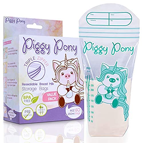 60 Triple Zipper Reusable Resealable 9oz BPA Free Breast Milk Storage Bags