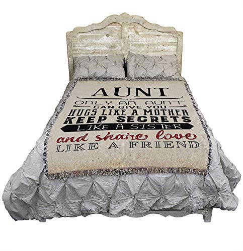 Only an Aunt Can Give You Hugs Like a Mother Blanket - Gift Tapestry Throw Woven from Cotton - Made in The USA (72x54)