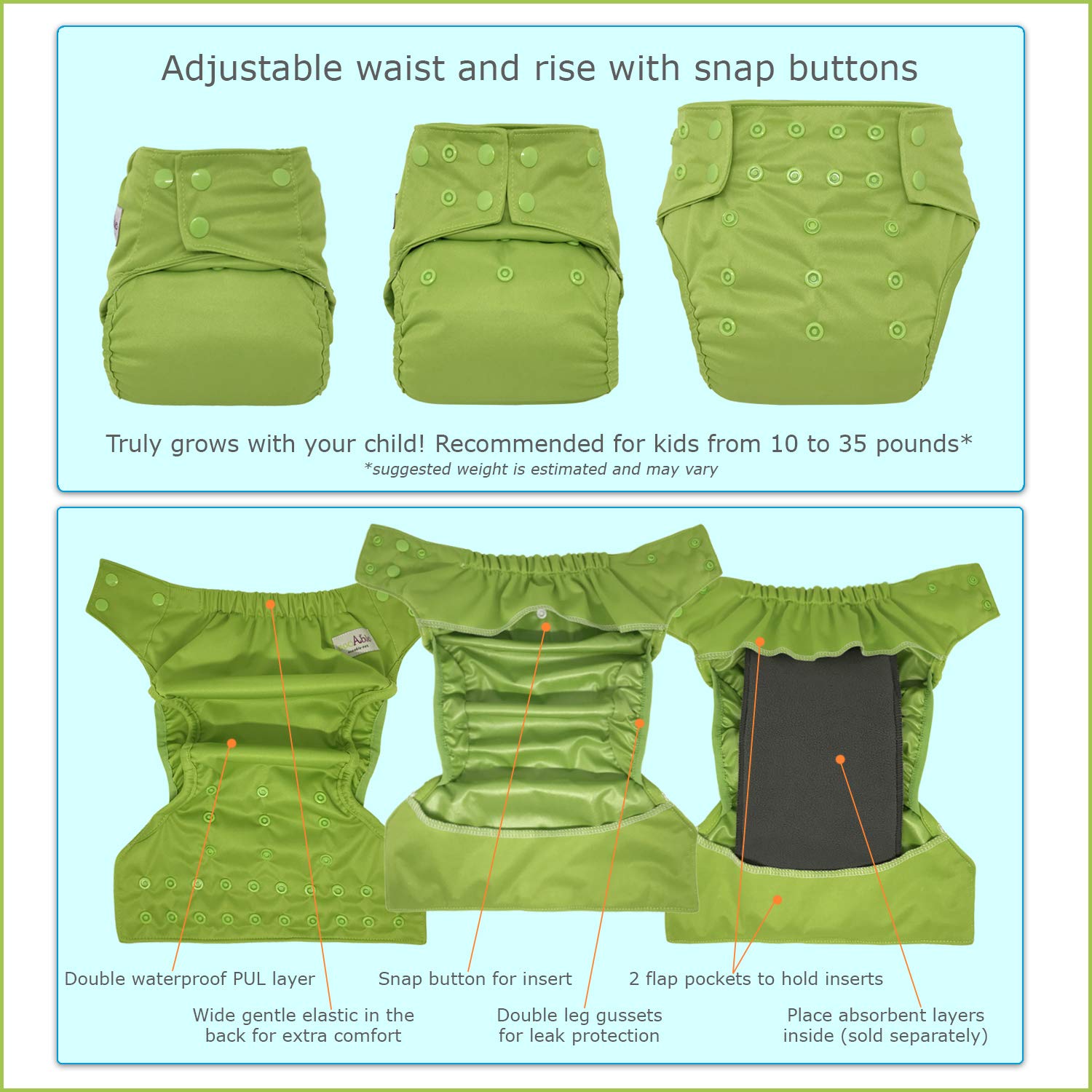 Reusable Waterproof Diaper Cover Shell: for Baby Prefold Cloth Diapers, Flats, Fitted or Inserts (Whale)