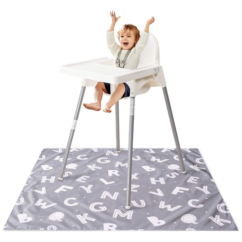 Winthome Splat Mat for Under High Chair mat, 43 x 43 Inch Alphabet Pattern Waterproof and Washable Spill Mat Anti-Slip Floor Protector for Mealtime Arts Crafts Carpet Picnic