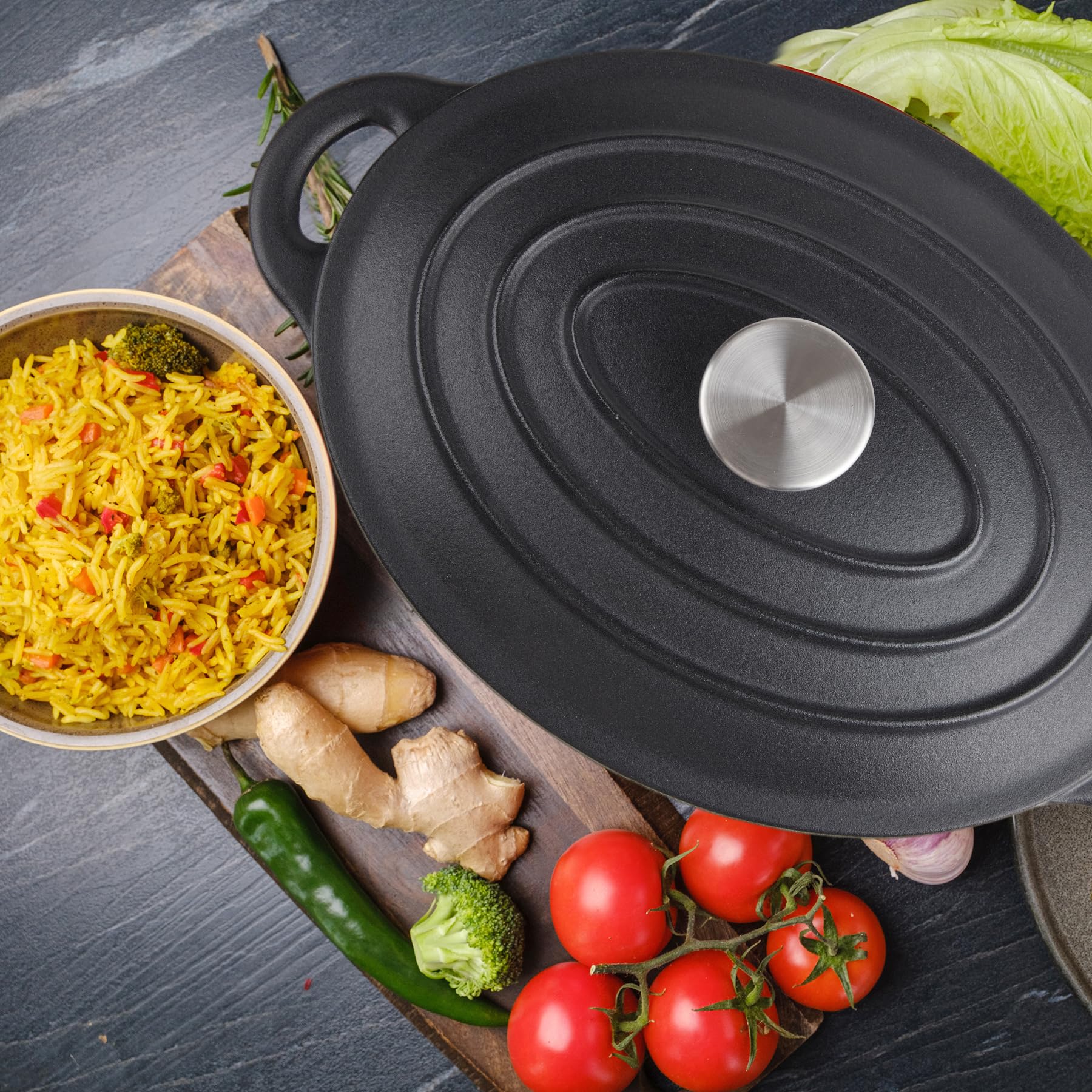 5.5 Quart Oval Enameled Cast Iron Dutch Oven Pot with Lid, Oven Safe up to 550° F & Dishwasher Safe, Sturdy Dutch Oven Cookware