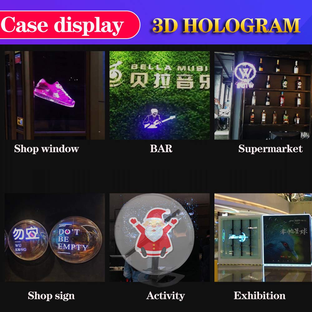 3D Hologram Fan WiFi Projector with 700 Video Library, Tabletop Holographic LED Ceiling Skylight Night Light for Halloween, Shop, Bar,Casino, Party Advertising Display 12.6 inch Missyou