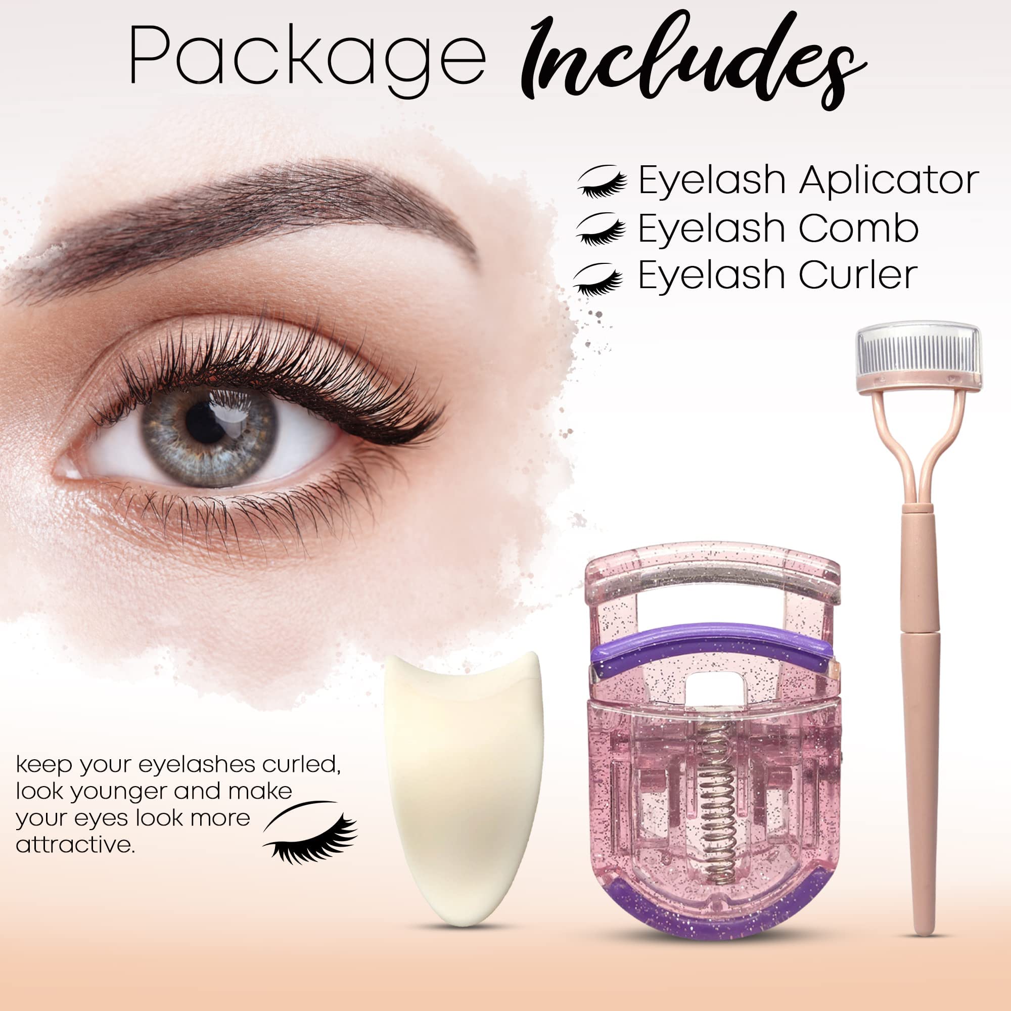 3 in 1 Eyelash Application Tool Kit | Eyelash Separator Metal Teeth Mascara Comb Portable Curler and Applicator Set Tweezers Extensions Clips Eyelashes Buddy Kit