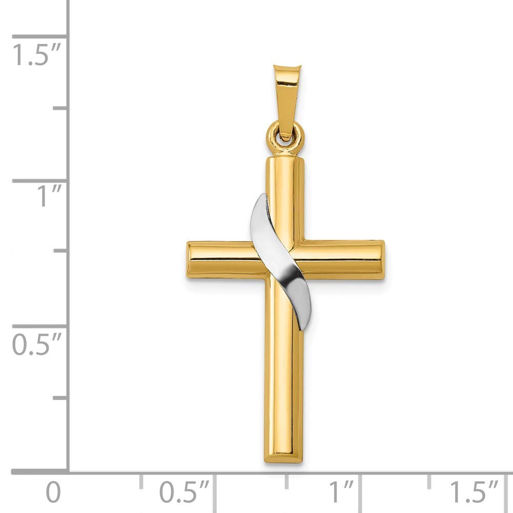 14k Yellow and White Gold Two Tone Cross Charm Pendant - 33mm x 16mm