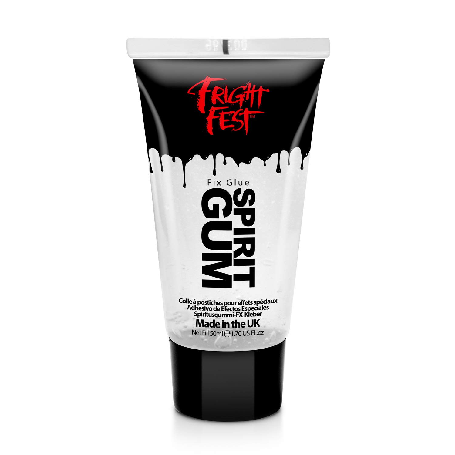 Mastix Spirit Gum Glue Adhesive 50ml Cosmetic Grade by Fright Fest - Fix prosthetic, gems, glitter great glitter tattoo glue, body glue, hair bonding glue, wig glue, make up glue (50ml)
