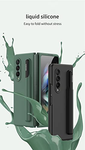 BAILI Z Fold 3 Case with Pen Holder,Liquid Silicone Shockproof Protective Galaxy Z Fold 3 Case Cover, Silky and Soft Touch, Slide Rail Type Removable Pen Cover for Samsung Z Fold 3 Case-Cool Black