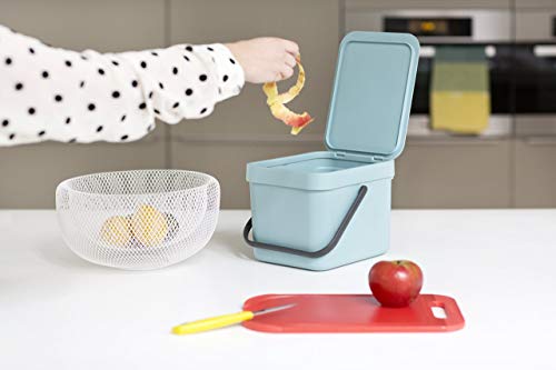 Brabantia Sort & Go Food Waste Trash Can (1.6 Gal / Mint) Small Countertop Kitchen Compost Caddy with Handle & Removable Lid, Easy Clean, Fixtures Included for Wall/Cupboard Mounting