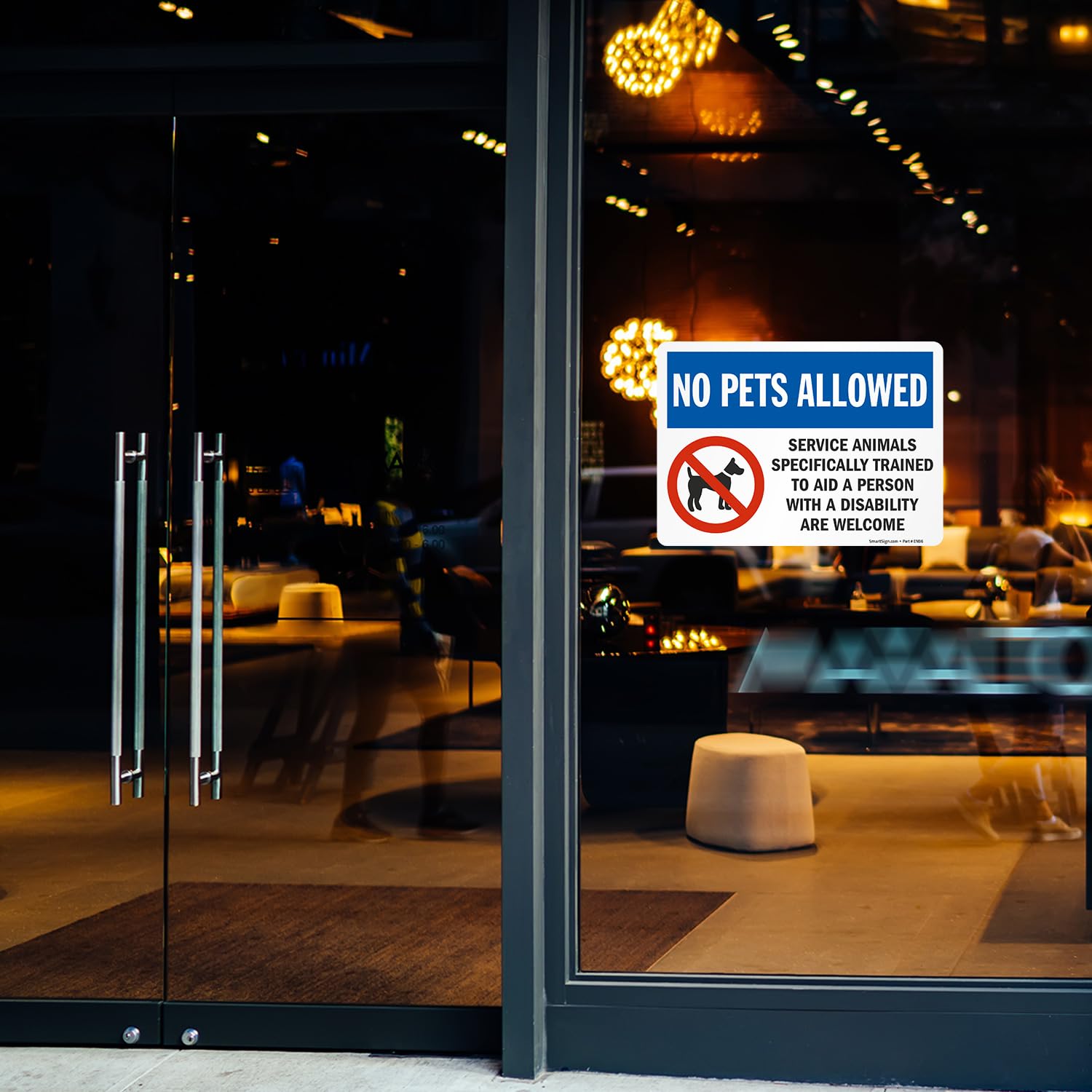 SmartSign 4-Pack 5 x 7 inch 'No Pets Allowed Service Animals Trained to Aid Person with Disability Welcome' Sticker Labels, 5 mil Laminated Polyester with SuperStick Adhesive, USA-Made