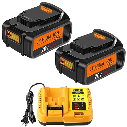 20v Max Battery Replacement for Dewalt 20V 6.0Ah Battery 2Pack with DCB112 Battery Charger Station for DCB201 DCB204 DCB205 DCB206 DCB120 DCB127 DCB115 DCB118 DCB107 DCB105 DCB102