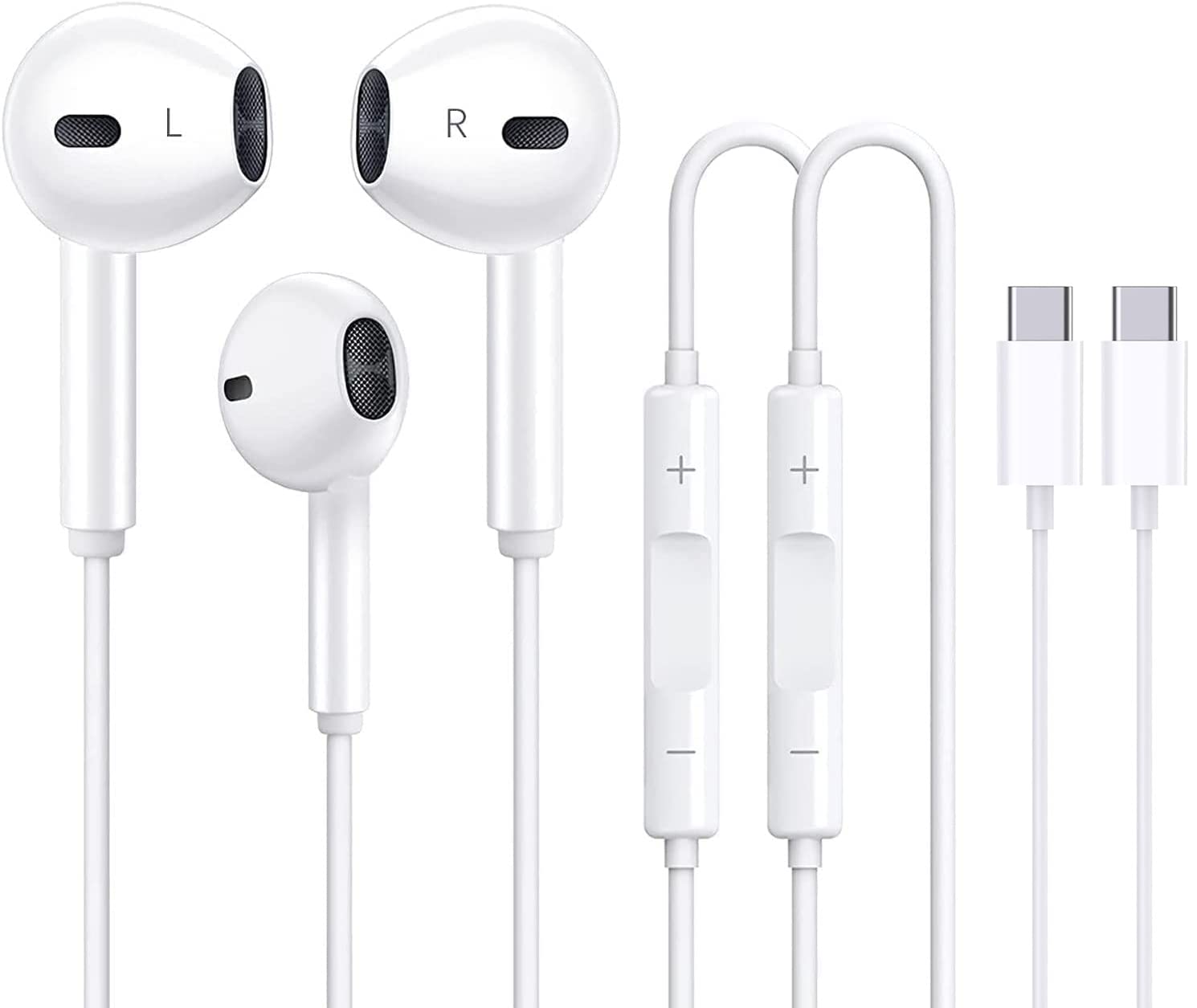 2 Pack-Type C Earbuds Wired Earphones with Microphone,USB C Headphones Earbuds&Remote Control Noise Cancelling in-Ear Headset Compatible with iPhone 15 Pro/iPad Pro,Pixel 7,Galaxy S23/Ultra Note 20